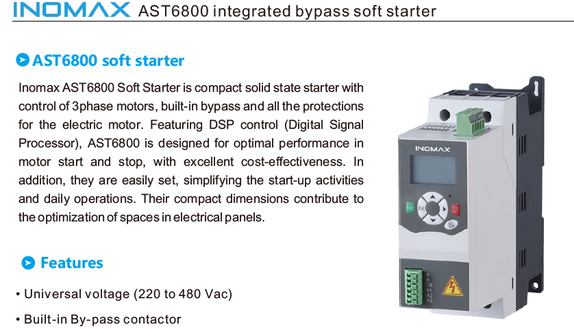 ARRANCADOR SUAVE INOMAX AST6800S4-007 7,5kW-380V-17A | IndustryStore.com.ar